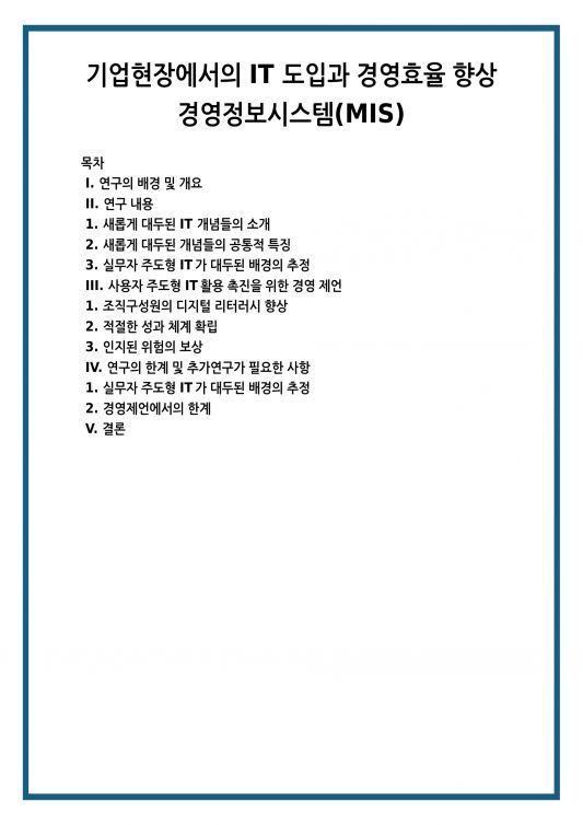 기업현장에서의 IT 도입과 경영효율 향상 경영정보시스템(MIS)