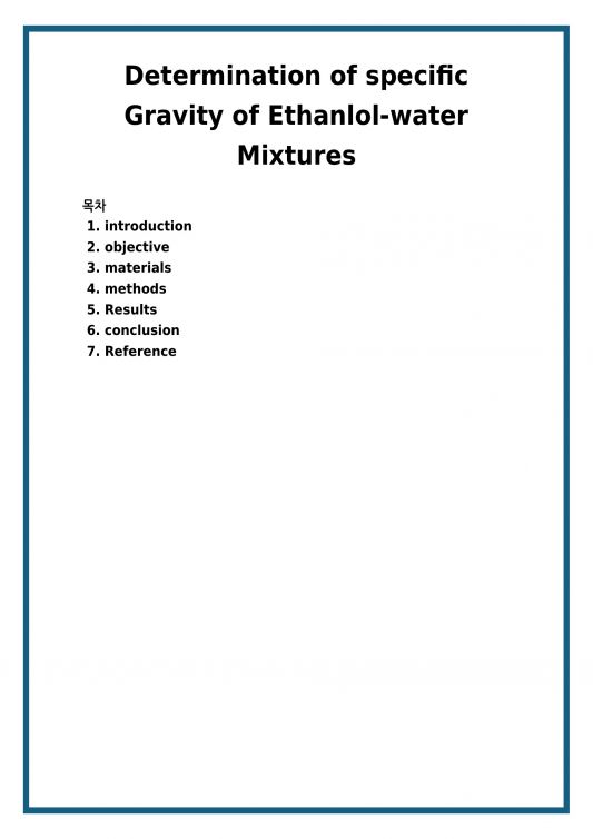 Determination of specific Gravity of Ethanlol-water Mixtures