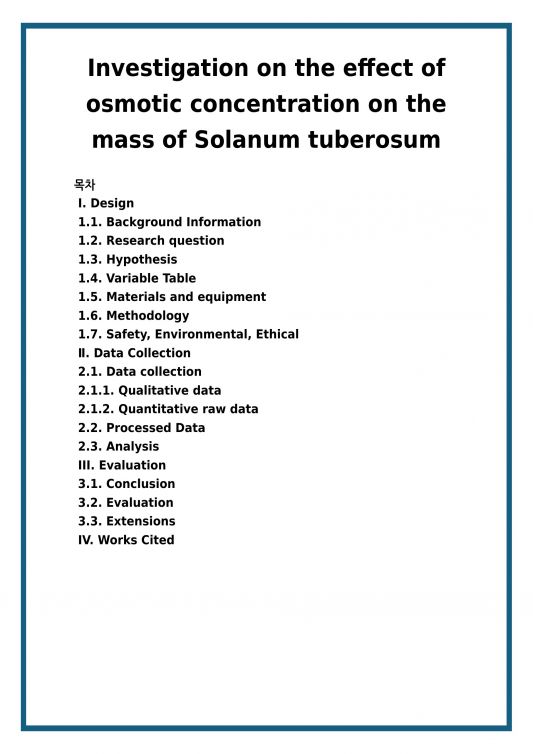 Investigation on the effect of osmotic concentration on the mass of Solanum tuberosum