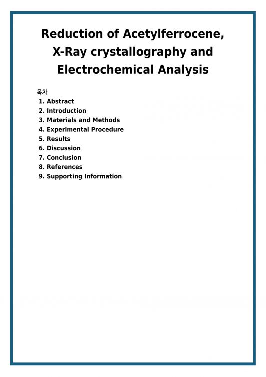 Reduction of Acetylferrocene, X-Ray crystallography and Electrochemical Analysis