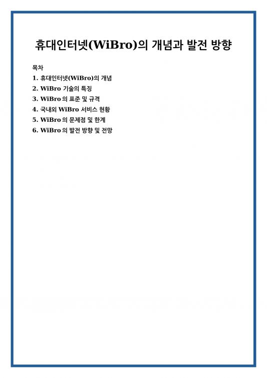 휴대인터넷(WiBro)의 개념과 발전 방향