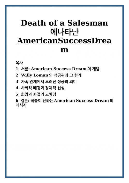 Death of a Salesman 에나타난 AmericanSuccessDream