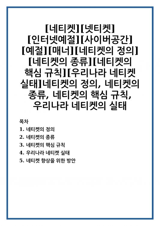 [네티켓][넷티켓][인터넷예절][사이버공간][예절][매너][네티켓의 정의][네티켓의 종류][네티켓의 핵심 규칙][우리나라 네티켓 실태]네티켓의 정의, 네티켓의 종류, 네티켓의 핵심 규칙, 우리나라 네티켓의 실태
