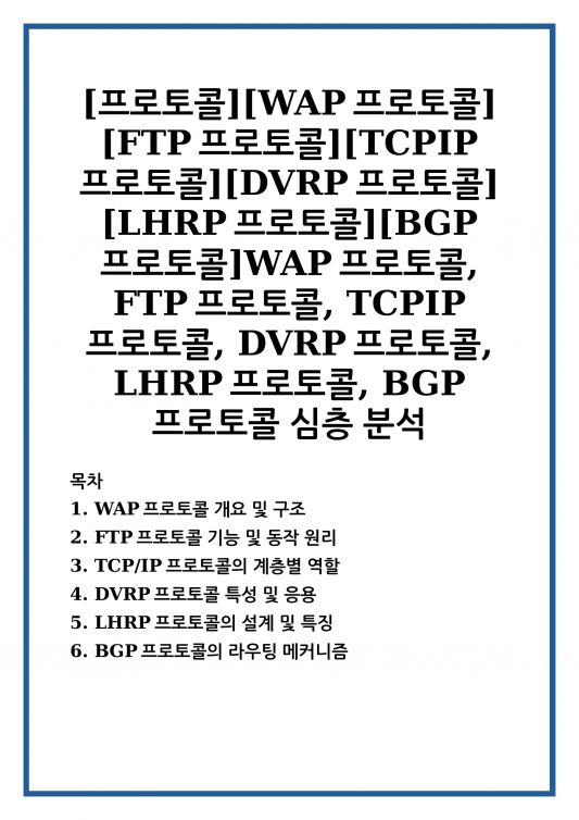 [프로토콜][WAP프로토콜][FTP프로토콜][TCPIP프로토콜][DVRP프로토콜][LHRP프로토콜][BGP프로토콜]WAP프로토콜, FTP프로토콜, TCPIP프로토콜, DVRP프로토콜, LHRP프로토콜, BGP프로토콜 심층 분석