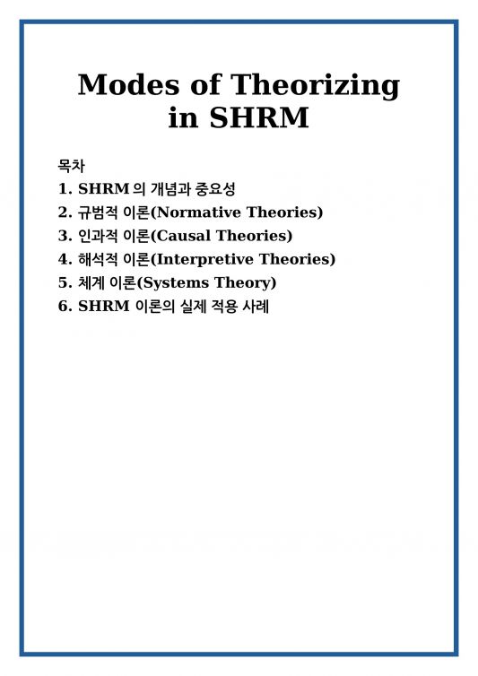 Modes of Theorizing in SHRM