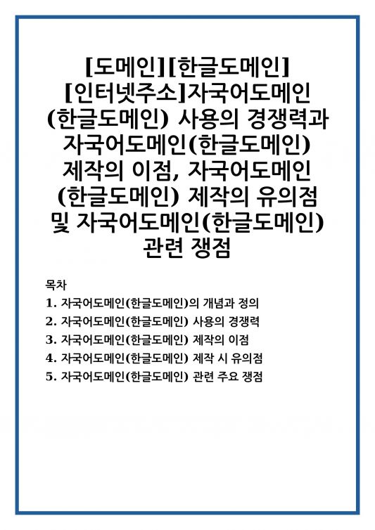 [도메인][한글도메인][인터넷주소]자국어도메인(한글도메인) 사용의 경쟁력과 자국어도메인(한글도메인) 제작의 이점, 자국어도메인(한글도메인) 제작의 유의점 및 자국어도메인(한글도메인) 관련 쟁점