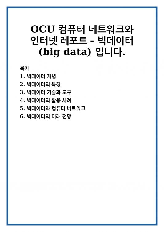 OCU 컴퓨터 네트워크와 인터넷 레포트 - 빅데이터(big data) 입니다.