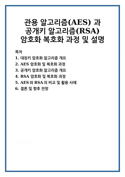 관용 알고리즘(AES) 과 공개키 알고리즘(RSA) 암호화 복호화 과정 및 설명