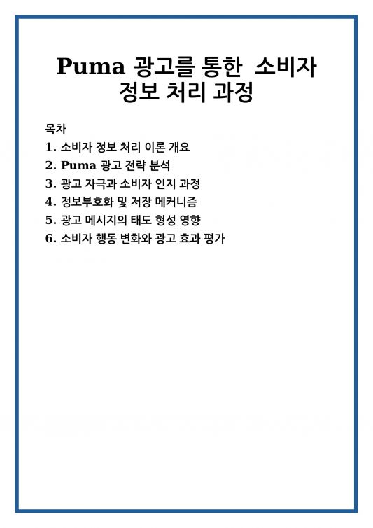 Puma 광고를 통한  소비자 정보 처리 과정