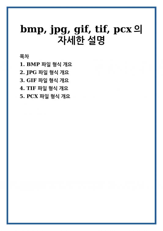 bmp, jpg, gif, tif, pcx의 자세한 설명