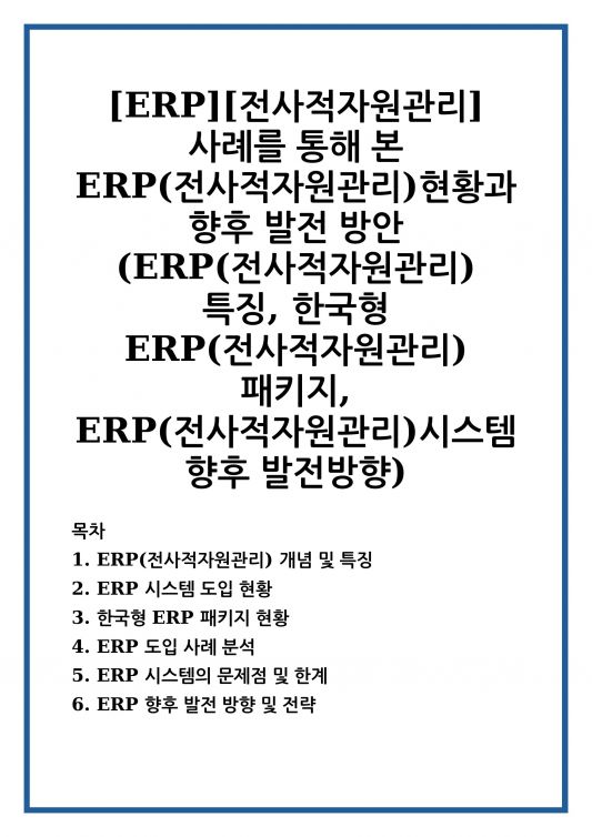 [ERP][전사적자원관리]사례를 통해 본 ERP(전사적자원관리)현황과 향후 발전 방안(ERP(전사적자원관리) 특징, 한국형 ERP(전사적자원관리) 패키지, ERP(전사적자원관리)시스템 향후 발전방향)
