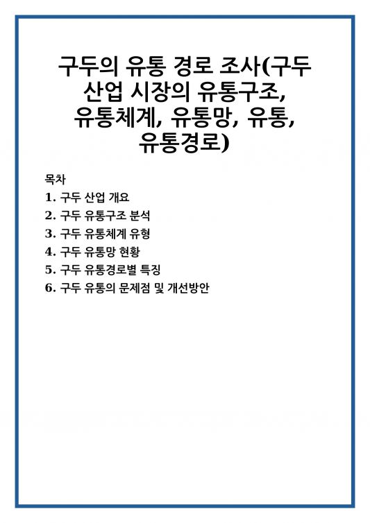 구두의 유통 경로 조사(구두 산업 시장의 유통구조, 유통체계, 유통망, 유통, 유통경로)
