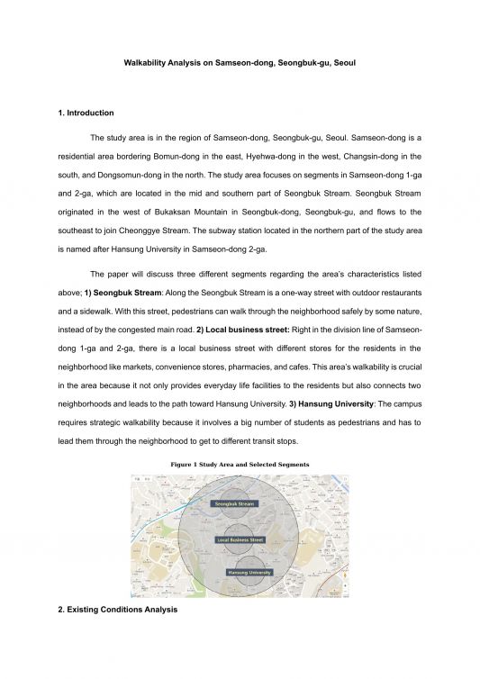 Walkability Analysis on Samseon-dong, Seongbuk-gu, Seoul