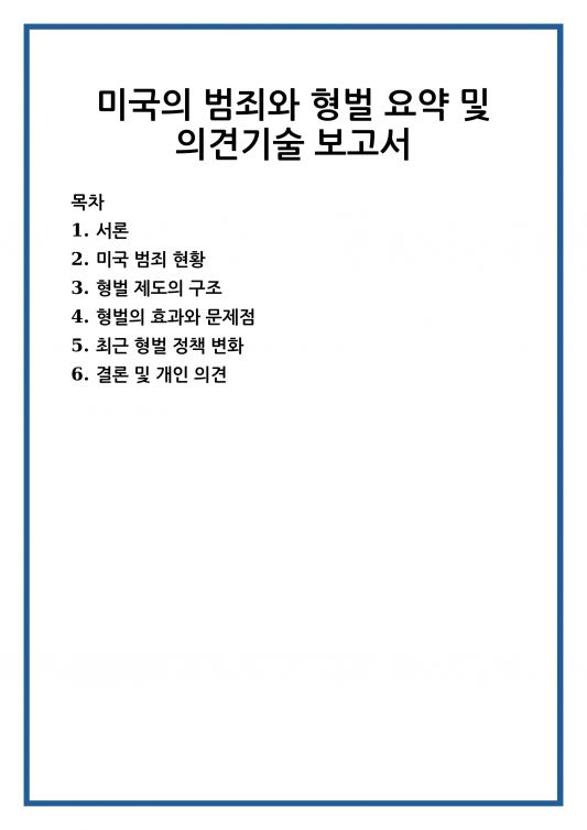 미국의 범죄와 형벌 요약 및 의견기술 보고서