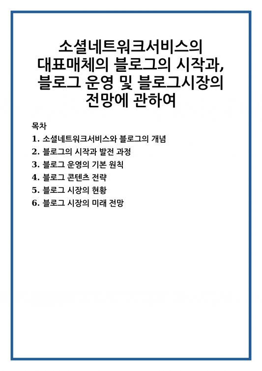 소셜네트워크서비스의 대표매체의 블로그의 시작과, 블로그 운영 및 블로그시장의 전망에 관하여