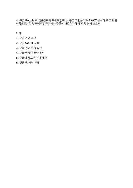 ≪ 구글Google의 성공전략과 마케팅전략 ≫ 구글 기업분석과 SWOT분석과 구글 경영 성공요인분석 및 마케팅전략분석과 구글의 새로운전략 제안 및 견해 보고서