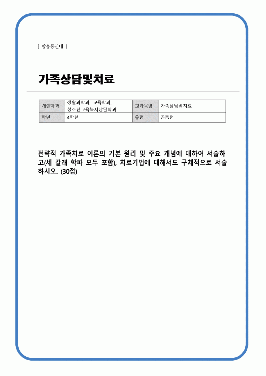 가족상담및치료) 전략적 가족치료 이론의 기본 원리 및 주요 개념에 대하여 서술하고(세 갈래 학파 모두 포함), 치료기법에 대해서도 구체적으로 서술하시오