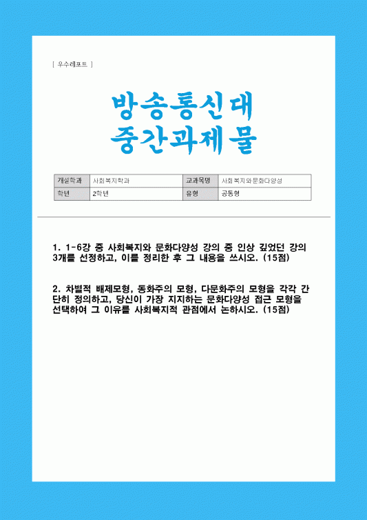 사회복지와문화다양성]] 1강에서6강 중 사회복지와 문화다양성 강의 중 인상 깊었던 강의 3개를 선정하고 이를 정리한 후 그 내용을 쓰시오