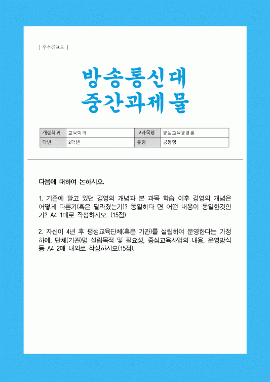 [평생교육경영론] 기존에 알고 있던 경영의 개념과 본 과목 학습 이후 경영의 개념은 어떻게 다른가 혹은 달라졌는가 동일하다면 어떤 내용이 동일한것인가