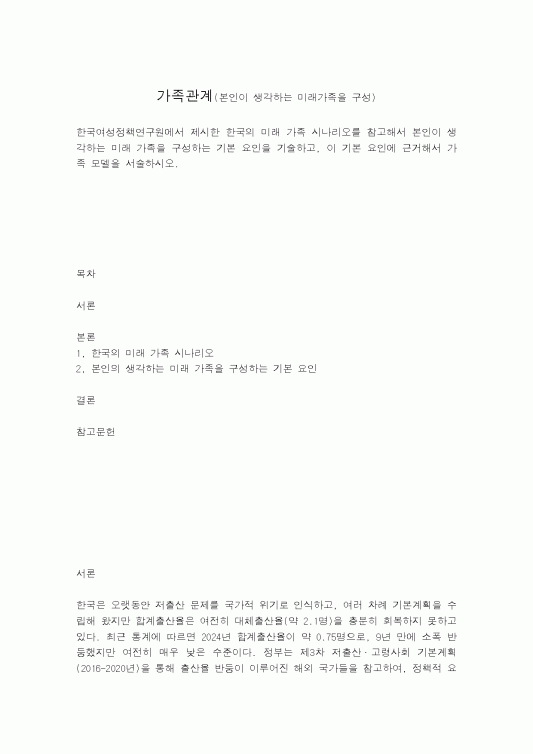 가족관계(본인이 생각하는 미래가족을 구성)