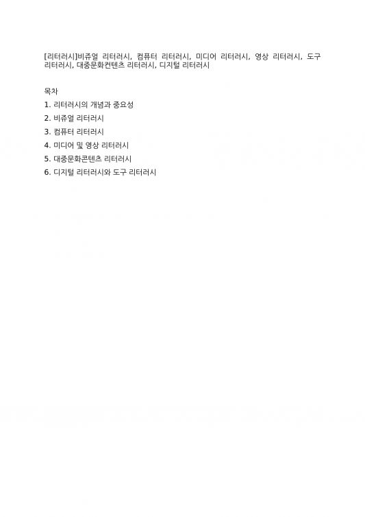 [리터러시]비쥬얼 리터러시, 컴퓨터 리터러시, 미디어 리터러시, 영상 리터러시, 도구 리터러시, 대중문화컨텐츠 리터러시, 디지털 리터러시