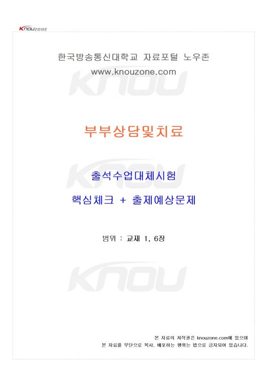 2025년 2학기 부부상담및치료 출석수업대체시험 핵심체크