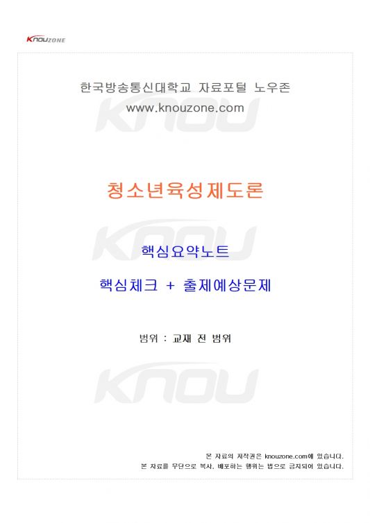 2025년 2학기 청소년육성제도론 교재 전 범위 핵심요약노트
