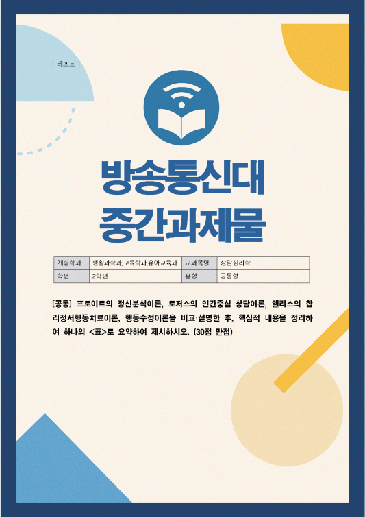 상담심리학 중간과제)) 프로이트의 정신분석이론 로저스의 인간중심 상담이론 엘리스의 합리정서행동치료이론 행동수정이론을 비교설명한 후 핵심적 내용을 정리하여 하나의 표로 요약하여 제시하시오