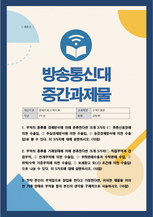 무역학원론)) 1. 무역의 종류를 결제방식에 의해 분류한다면 크게 3가지 화환신용장에 의한 수출입 추심결제방식에 의한 수출입 송금결제방식에 의한 수출입으로 볼 수 있다 이 3가지에 대해 설명하시오 외
