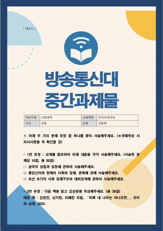 한국사의이해)) 1.삼국의 성립과 성장에 관하여 서술해주세요 2.통일신라와 발해의 사회와 경제 문화에 관해 서술해주세요 외