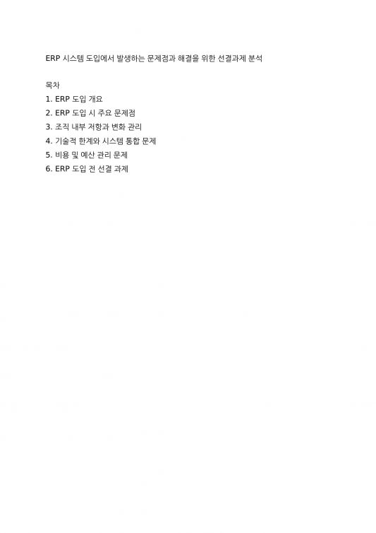 ERP 시스템 도입에서 발생하는 문제점과 해결을 위한 선결과제 분석