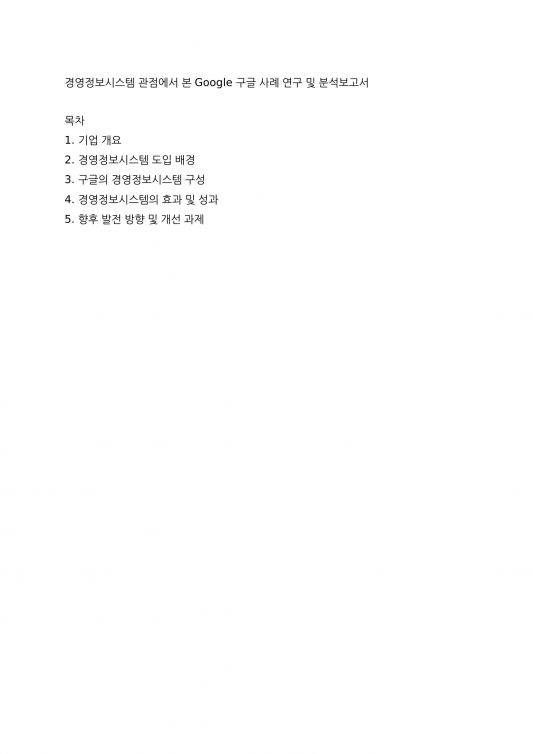 경영정보시스템 관점에서 본 Google 구글 사례 연구 및 분석보고서