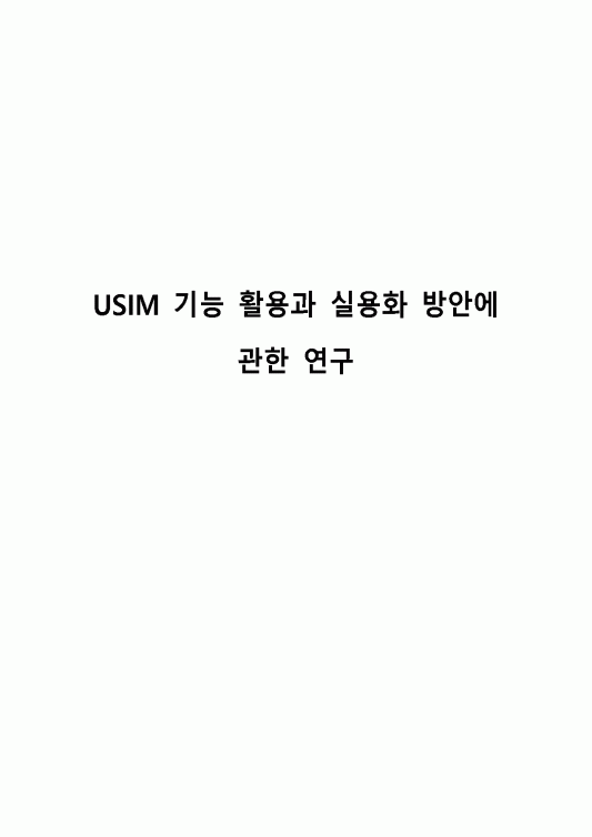 USIM 기능 활용과 실용화 방안에 관한 연구