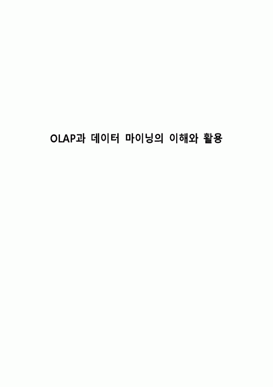 OLAP과 데이터 마이닝의 이해와 활용