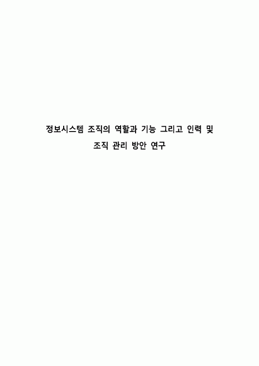정보시스템 조직의 역할과 기능 그리고 인력 및 조직 관리 방안 연구