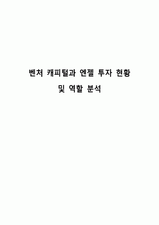 벤처 캐피털과 엔젤 투자 현황 및 역할 분석
