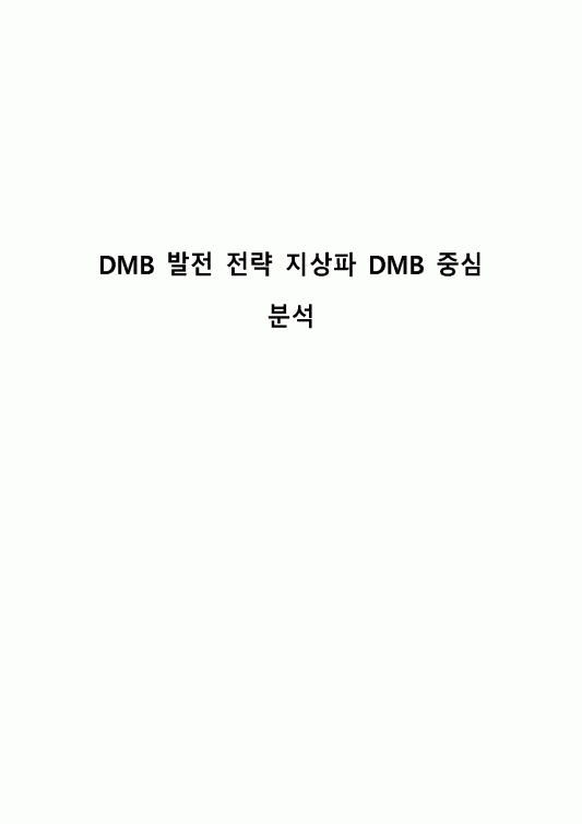 DMB 발전 전략 지상파 DMB 중심 분석