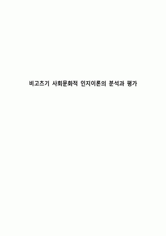 비고츠기 사회문화적 인지이론의 분석과 평가