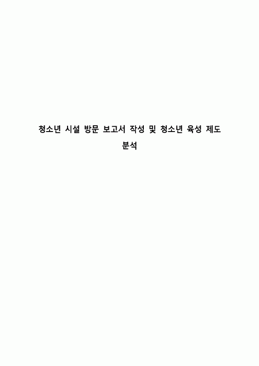 청소년 시설 방문 보고서 작성 및 청소년 육성 제도 분석