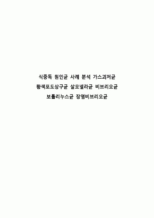 식중독 원인균 사례 분석 가스괴저균 황색포도상구균 살모넬라균 비브리오균 보툴리누스균 장염비브리오균
