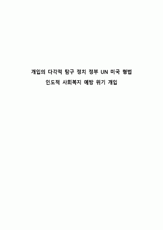 개입의 다각적 탐구 정치 정부 UN 미국 형법 인도적 사회복지 예방 위기 개입