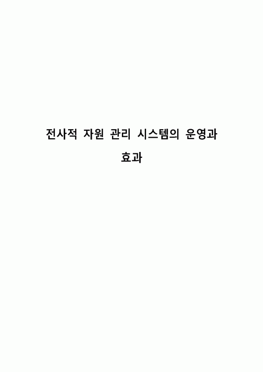 전사적 자원 관리 시스템의 운영과 효과