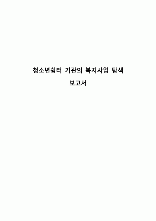 청소년쉼터 기관의 복지사업 탐색 보고서