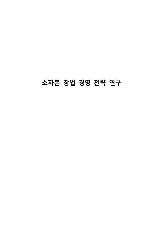 소자본 창업 경영 전략 연구
