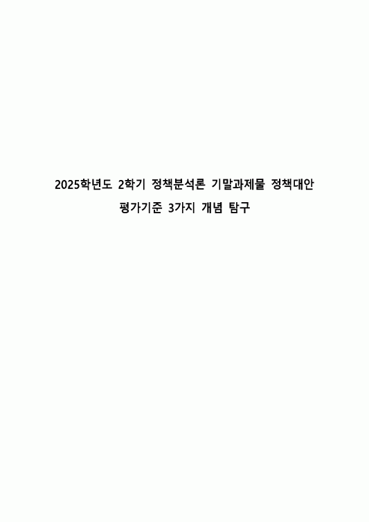 2025학년도 2학기 정책분석론 기말과제물 정책대안 평가기준 3가지 개념 탐구