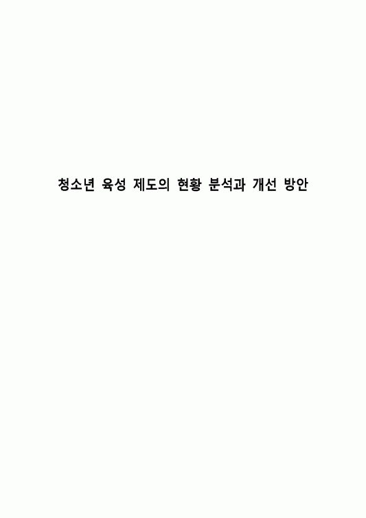 청소년 육성 제도의 현황 분석과 개선 방안