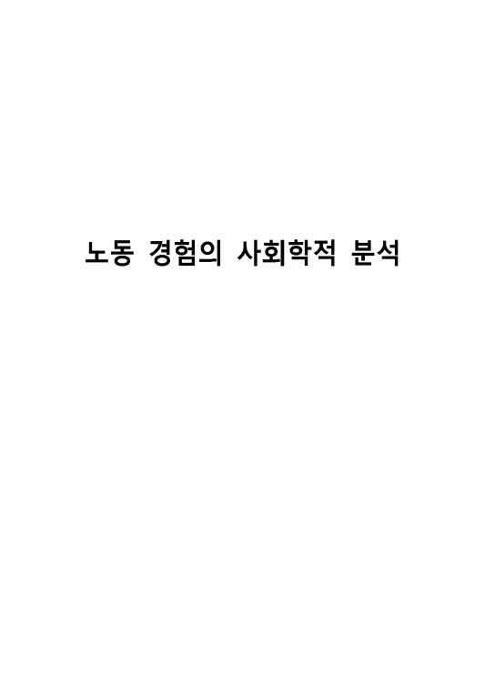 노동 경험의 사회학적 분석