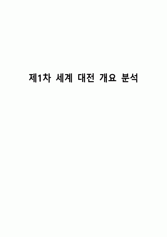 제1차 세계 대전 개요 분석