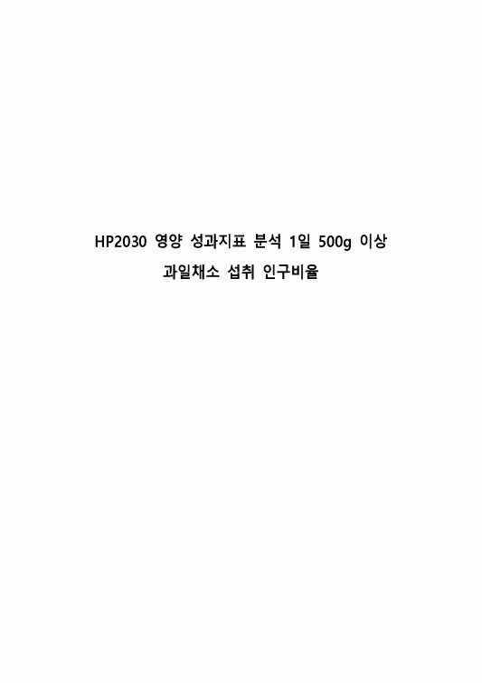 HP2030 영양 성과지표 분석 1일 500g 이상 과일채소 섭취 인구비율