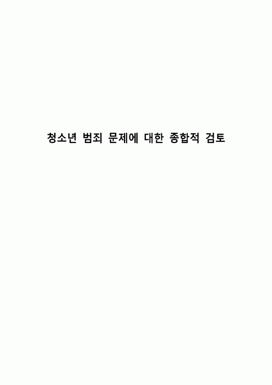 청소년 범죄 문제에 대한 종합적 검토